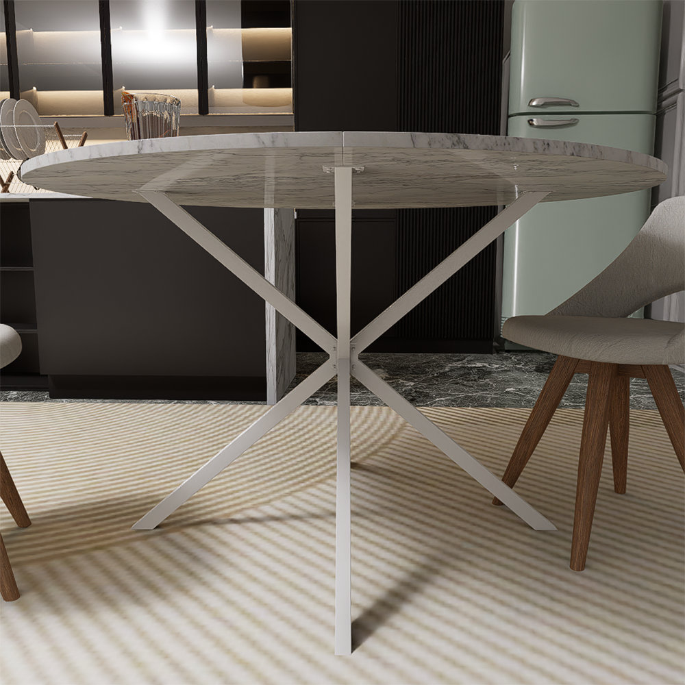 Wrought Studio™ 47.24" Modern Cross Leg Round Dining Table, White Marble Top Lounge Table, Two ...